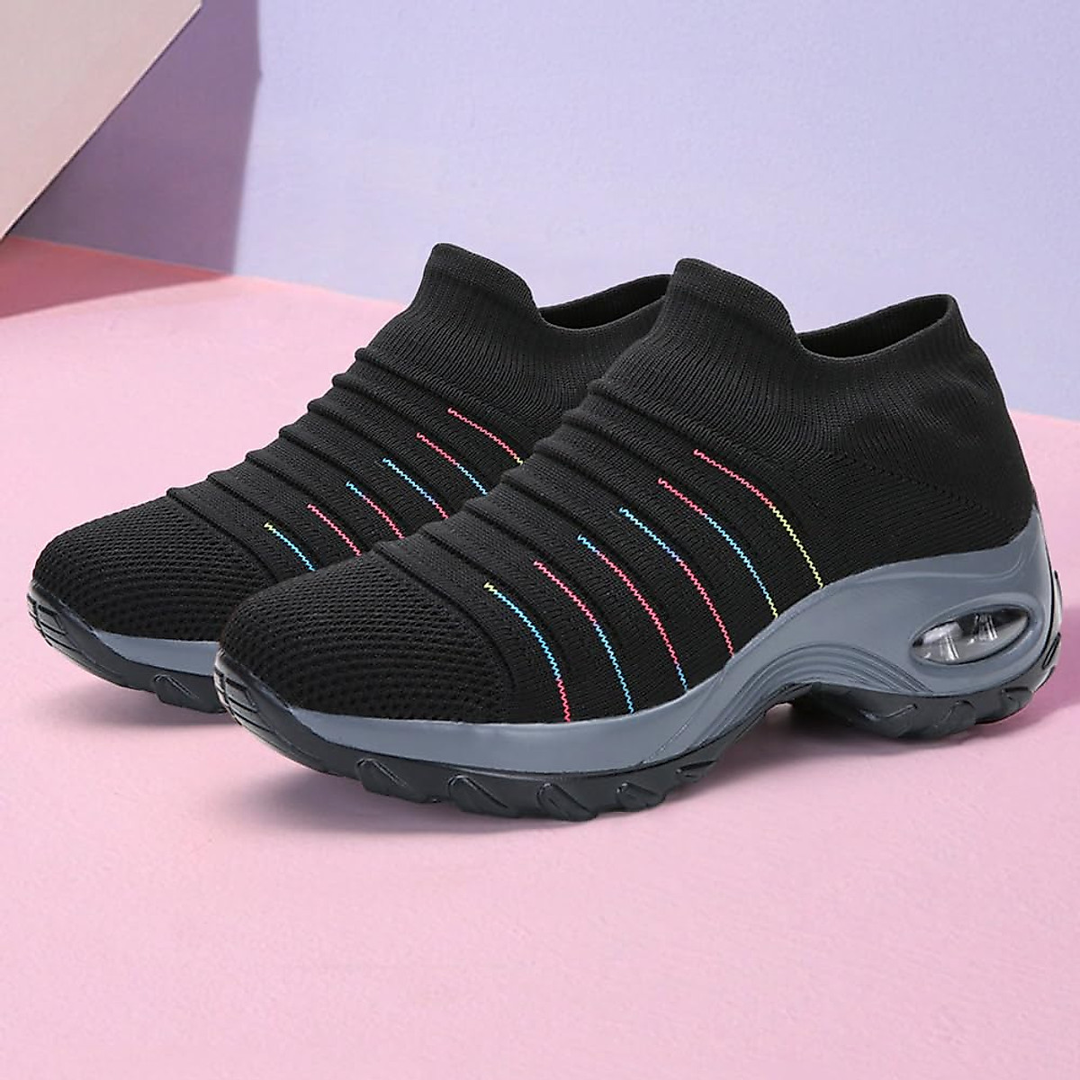 HiGropcore Women's Slip on Walking Shoes Mesh Air Cushion Sock Sneakers Lady Girls Nurse Arch Support Platform Loafers