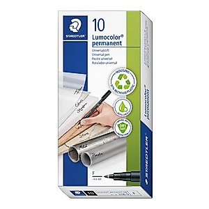 Fiber Tip Pen, Permanent, Fine Point, Black Ink, 10 pieces
