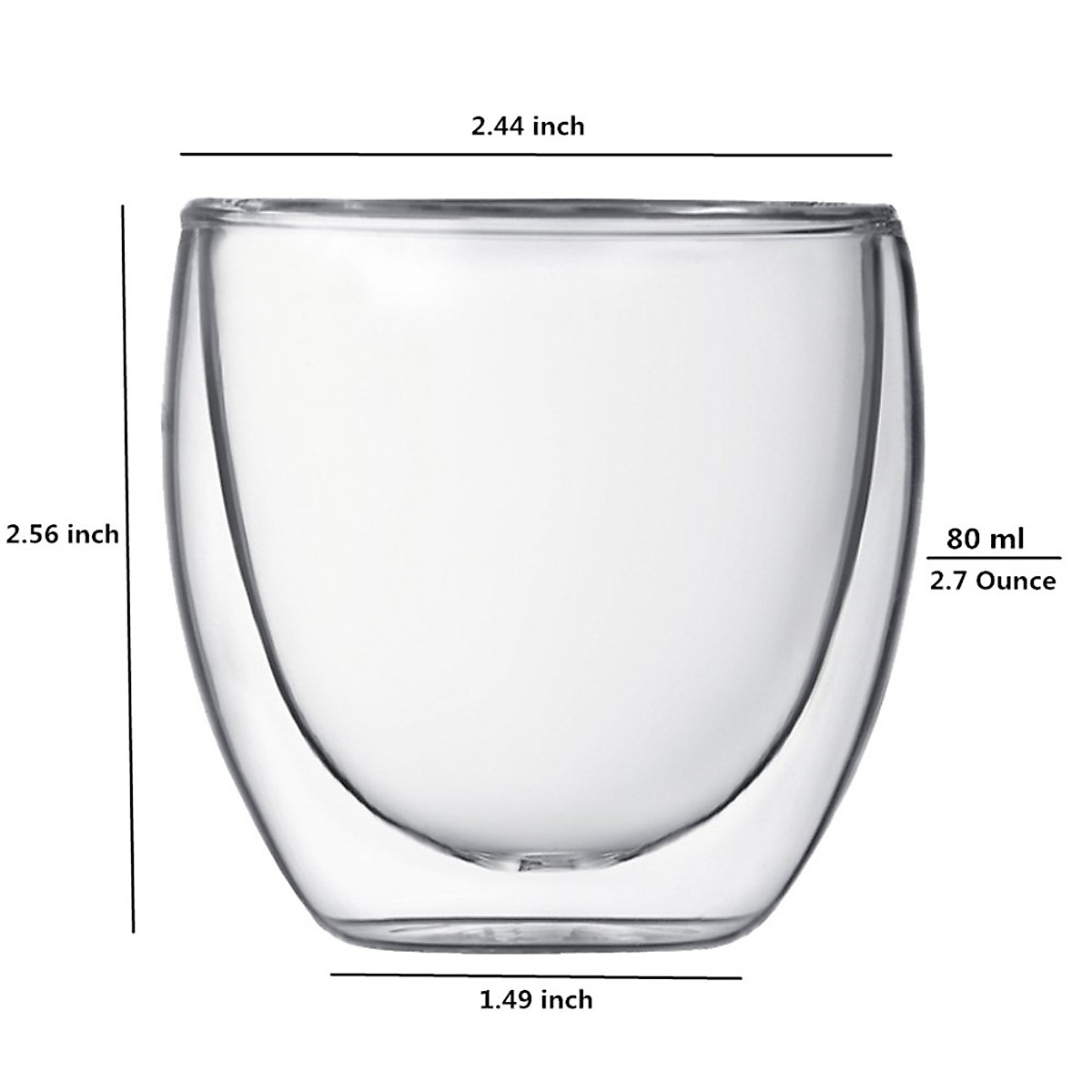 Espresso Cups, Glass Cups Shot Glass Coffee Espresso Cups Cafecito Cups Double Wall Thermo Insulated Glass ,80 ML/2. 7 Ounce,Set of 4