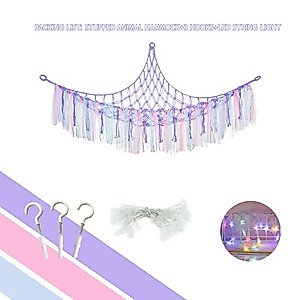 LONCHDAN Stuffed Animal Hammock, Stuffed Animal net or Hammock with LED Hammock for Stuffed Animals Storage Macrame Netting Plushie Hanging Corner for Nursery Bedroom (Purple)