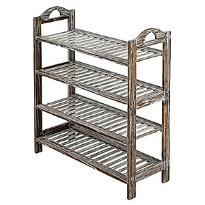 MyGift Torched Solid Wood Entryway Shoe Rack for Entryway, Closet Shoe Rack Organizer Storage Shelf with 4 Tier Wooden Slat Design