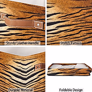 Animal Tiger Skin Print Storage Basket Bins for Organizing Pantry/Shelves/Office/Girls Room, Zebra Print Storage Cube Box with Handles Collapsible Toys Organizer 13x13