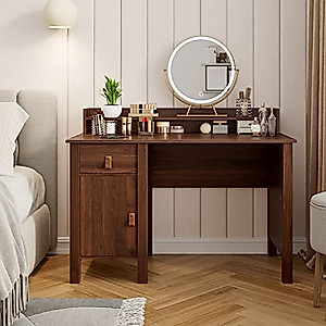 Tangkula Computer Desk with Storage Drawer & Cabinet, Wood Home Office Desk with Hutch, 48 Inch Vintage Desk for Bedroom with Adjustable Inner Shelf, Executive Desk Writing Study Desk, Vanity Desk