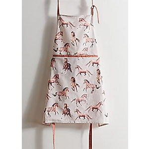 Maison d' Hermine Apron 100% Cotton 27.50"x31.50" 1 Piece Adjustable Neck Strap Cloth Aprons with Center Pocket & Long Ties for Gifts, Chef, Women & Men, Free Horses - Thanksgiving/Christmas