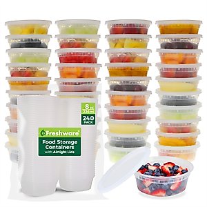 Freshware Food Storage Containers [240 Set] 8 oz Plastic Deli Containers with Lids, Slime, Soup, Meal Prep Containers | BPA Free | Stackable | Leakproof | Microwave/Dishwasher/Freezer Safe