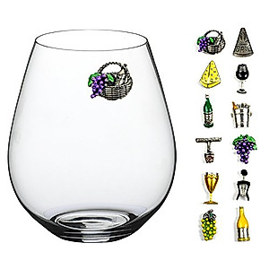 Cork & Leaf- Strong Magnetic Wine Glass Charms for Stem Glasses - Set of 12 Different Color Bling Drink Markers for Parties and Events Wine Charms for Glasses