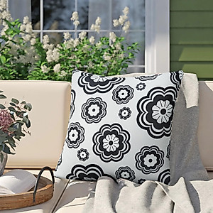 JASEN Black and White Floral Outdoor Pillow Cover, Outdoor Pillow Covers 18x18 Waterproof Set of 2, Decorative Throw Pillow Cover for Outside Patio Furniture Garden (No Inserts)
