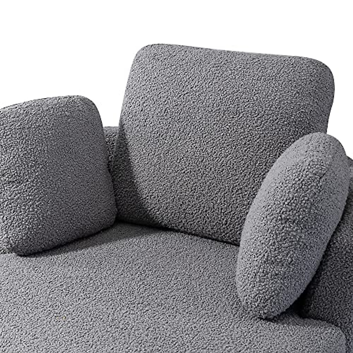 Dvasovio 42.2" W Swivel Accent Barrel Chair with 3 Pillows 360 Degree Swivel Lounge Club Round Chair, Oversized Arm Chair Cozy Club Chair for Bedroom Living Room Hotel, Ivory Boucle(Dark Gray)