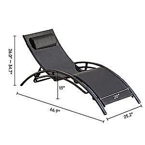SUMETURE Outdoor Patio Lounge Chair Set of 2,Adjustable Chaise with Pillow,Lounge Chairs with 4 Adjustable Backrest Positions for Poolside,Garden,Balcony(Black)