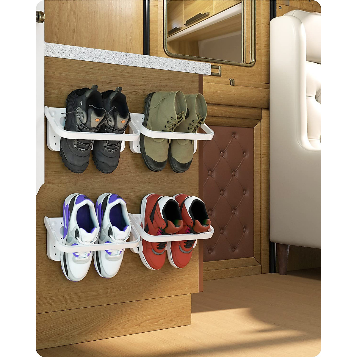 Baffect Wall Hanging Shoes Rack, Door Mounted Plastic Shoe Organizer, RV Camper Folding Shoes Holder for Space Saving Shoes Storage (4 Packs)