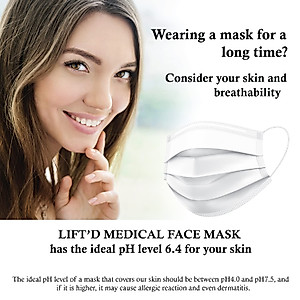 [Made in Korea] Lift’D 3-Layer WHITE Medical Face Masks - 50 Masks, Super Soft, Odorless, Non- Skin Irritation Non- Woven Fabric, Comfortable Elastic Earloop, Protection Covering