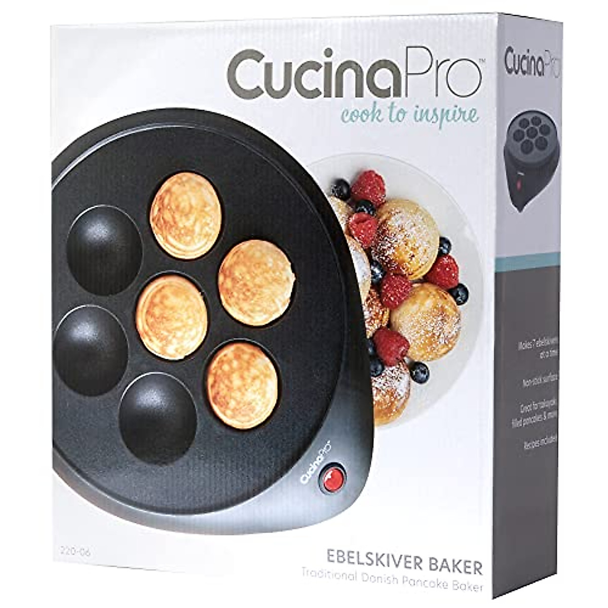 Ebelskiver Maker - Electric Non-stick Baker for Making Takoyaki Ebelskiver plus Octopus Balls, Aebleskivers, Donut Holes and Cake Pops, Unique Danish Pancakes, Unique Holiday Dessert or Gift