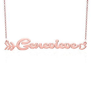 LoEnMe Jewelry Genevieve Name Necklace of Rose Gold Plated Custom Made with Arrow Love Heart Sterling Silver Personalized Bridesmaid Gift