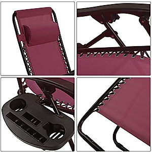 topment Outdoor Zero Gravity Lounge Chair with Pillow & Utility Tray, Folding Patio Lawn Beach Recliner(Wine)