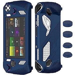 SUIHUOJI for Rog Ally Stand Protective Case, Silicone Accessories Protector, Soft Cover Skin Shell with 2 Pairs Thumb Grips Caps, Full Protection Kickstand for ASUS Rog Ally Handheld (Blue)