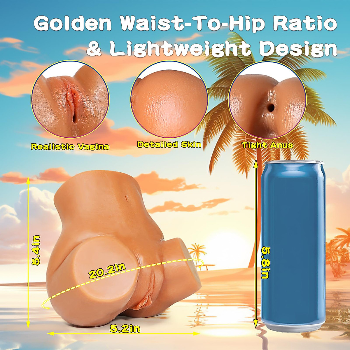 Mini Brown Realistic Torso Sex Doll - 1.9 LB Male Masturbator and Anal Sex Toy, Adult Pocket Pussy for Men, Penis Stroker and Blowjob Masturbator