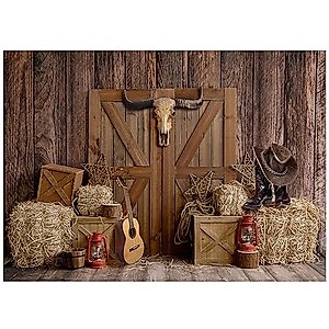 Western Cowboy Backdrop Wild West Photo Background Portrait Photography Props Cowgirl Theme Birthday Party Decorations, Ladvis 82.7"x59" Rustic Wood Banner Kids Baby Shower Photoshoot Supplies