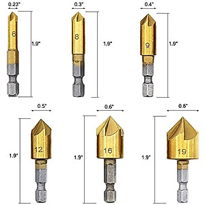 Eagles 14-Pack Woodworking Tool Set, 8PCS 5/8" 1/2" 3/8" 1/4" Carbon Steel Wood Plug Cutter Drill Bit Set and 6pcs 1/4" Hex Shank HSS 5 Flute 90 Degree Countersink Drill Bits
