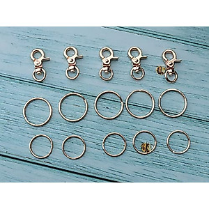 Ruwado 5 Pcs Dog Tag Clips with 5 Pcs 3/4 Inch Keychain 5 Pcs 1 Inch Keychain Gold Metal Dog Tag Rings for Pet Kitten Cat Collars ID Holder Harnesses