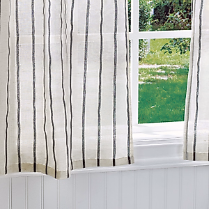Martha Stewart Laguna Stripe Semi-Sheer Tie Tab Window Curtain Valance and Tiers Set, Grey