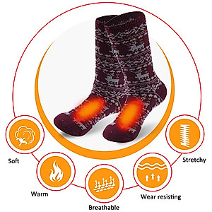 Sunew Heavy Thermal Socks, Arctic Cold Weather Outdoor Warm Thick Heated Trapping Skiers Hikers Boots Socks Womens, Winter Soft Indoor Fur Lining Vintage Sleeping Slipper Socks, 2 Pack Crimson Medium