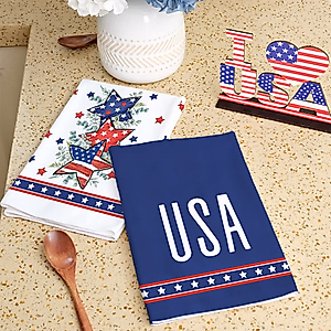 GEEORY Kitchen Towels for 4th of July Decorations Stars and Stripes USA Patriotic Dish Towels 18x26 Inch Ultra Absorbent Bar Drying Cloth Hand Towel for Kitchen Bathroom Party Home Set of 2 GD086