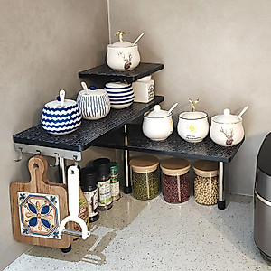 HYNAWIN Countertop Shelf,Bamboo Corner Shelf Over The Table with Printed Pattern,Desktop Storage and Organization