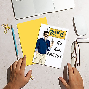 Huxters Ted Lasso Inspired Funny Birthday Card, 350gsm Paper, Matching Recyclable Envelope, Blank Side for Personalization, Eco-Friendly