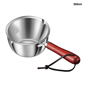 Butter Warmer Pot Stainless Steel Milk Warmer with Wooden Handle for Seafood, Mini Butter Melting Pot Small Saucepan with Dual Pour Spouts, Chocolate Melting Pot(size:300ml)