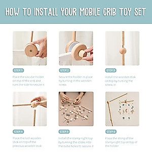 BlueMello Starry Night Baby Mobile Toy and Mobile Arm Holder 2 in 1 Set for Crib | Wooden Beads and Stars Bed Hanger for Boys and Girls | Hanging Nursery Decor for Bassinet | Perfect Baby Shower Gift