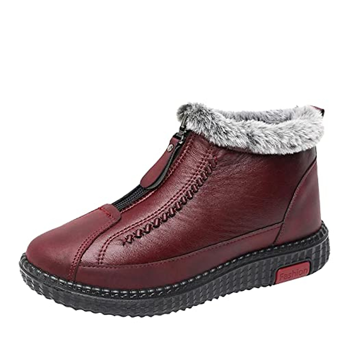 FAMOORE Wide Snow Boots for Women Wide Width Shoes Stuffed Warm Flat Slip Short Boots Cotton Boots Womens Weather Proof Boots (Red, 7.50)