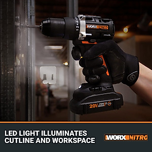 Worx Nitro 20V 1/2" Cordless Brushless Drill Driver 535 in-lbs. Torque and Heavy-Duty 1/2" Chuck, Drill Set with Storage Bag, Cordless Drill Power Share Compatible WX102L – Battery & Charger Included