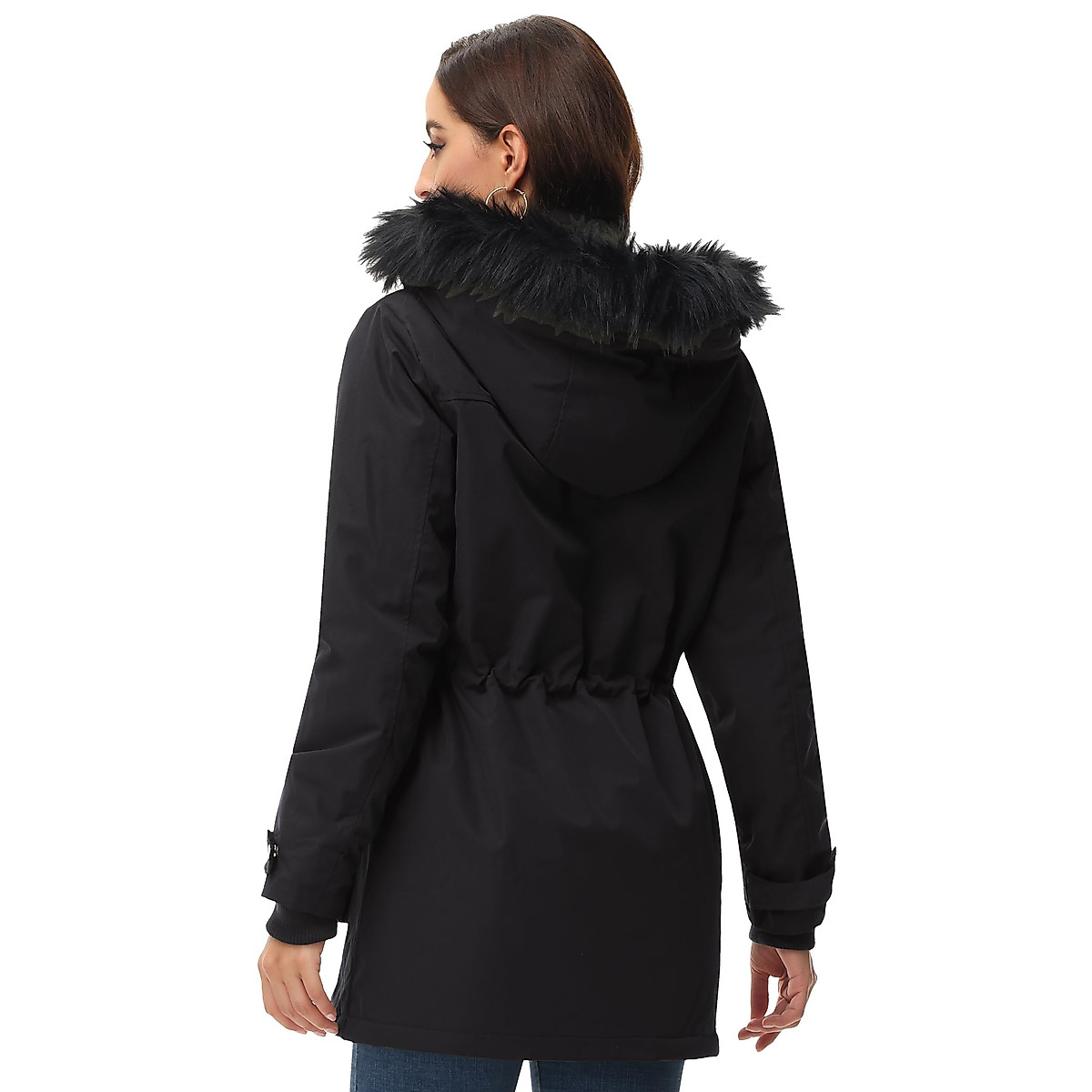 ROYAL MATRIX Women's Parka Coat Winter Warm Parka Jacket Fleece Lined Parka Coat Long Winter Coat with Hood (Black, Medium)