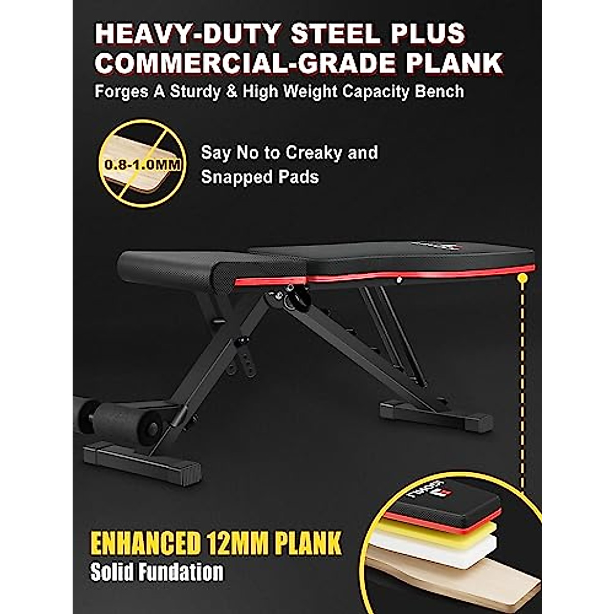 LINODI Weight Bench, Adjustable Strength Training Benches for Full Body Workout, Multi-Purpose Foldable Incline Decline Home Gym Bench