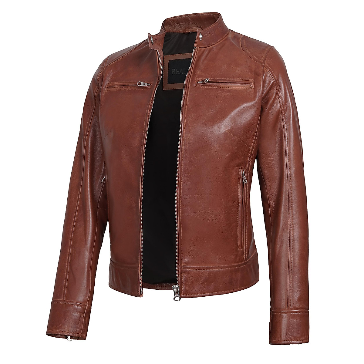 Decrum Womens Brown Leather Jackets Women - Womens Leather Jackets | [1315004] Ddge Cognc, L