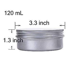 4 Ounce Aluminum Tin Jar Refillable Containers 120 ml Aluminum Screw Lid Round Tin Container Bottle for Cosmetic,Lip Balm, Cream, 12 Pack.