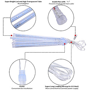 WISEFIN Meteor Shower Rain Lights 30CM 10 Spiral Tubes 192LEDs Cascading Rain Lights for Wedding Christmas Garden Tree Home Décor(White)