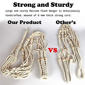 Bouqlife 43 Inches Macrame Plant Hanger Large for 12 inch Pot Extra Long No Tassel Cotton Rope Hanging Plant Holder with Ceiling Hook Bohemian Home Decor