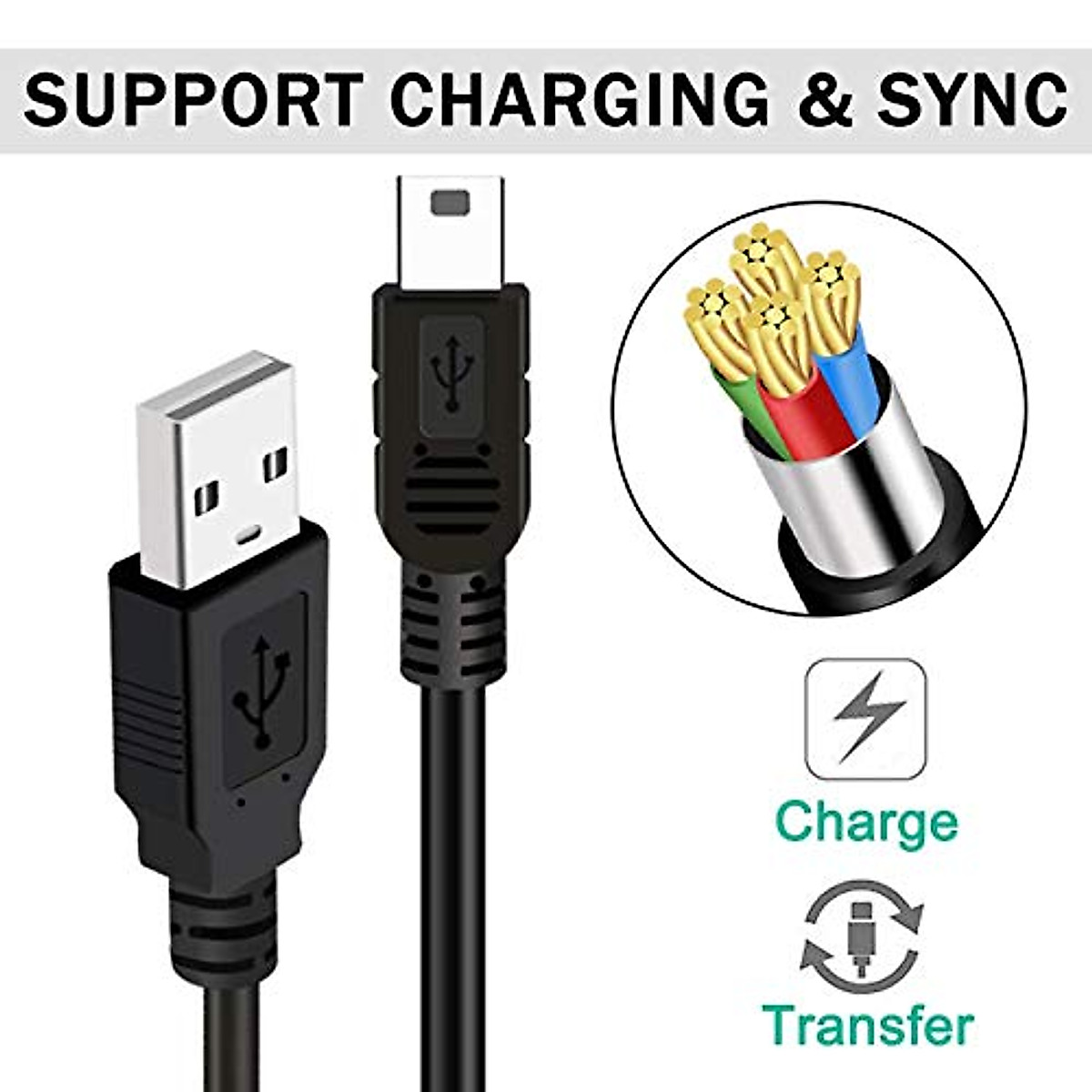 SAITECH IT 2 Pack USB 2.0 A to Mini 5 pin B Cable for External HDDS/Camera/Card Readers/MP3 Player-Black -35cm(1 feet)