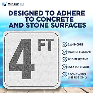 Aquatic Custom Tile, 4FT Pool Depth Markers, 6x6 Inches Vinyl Pool Stickers, Swimming Pool Number Markers, Pool Safety Signage, Adhesive Pool Depth Markers Stickers for Decks, MADE IN USA - (1 Pack)