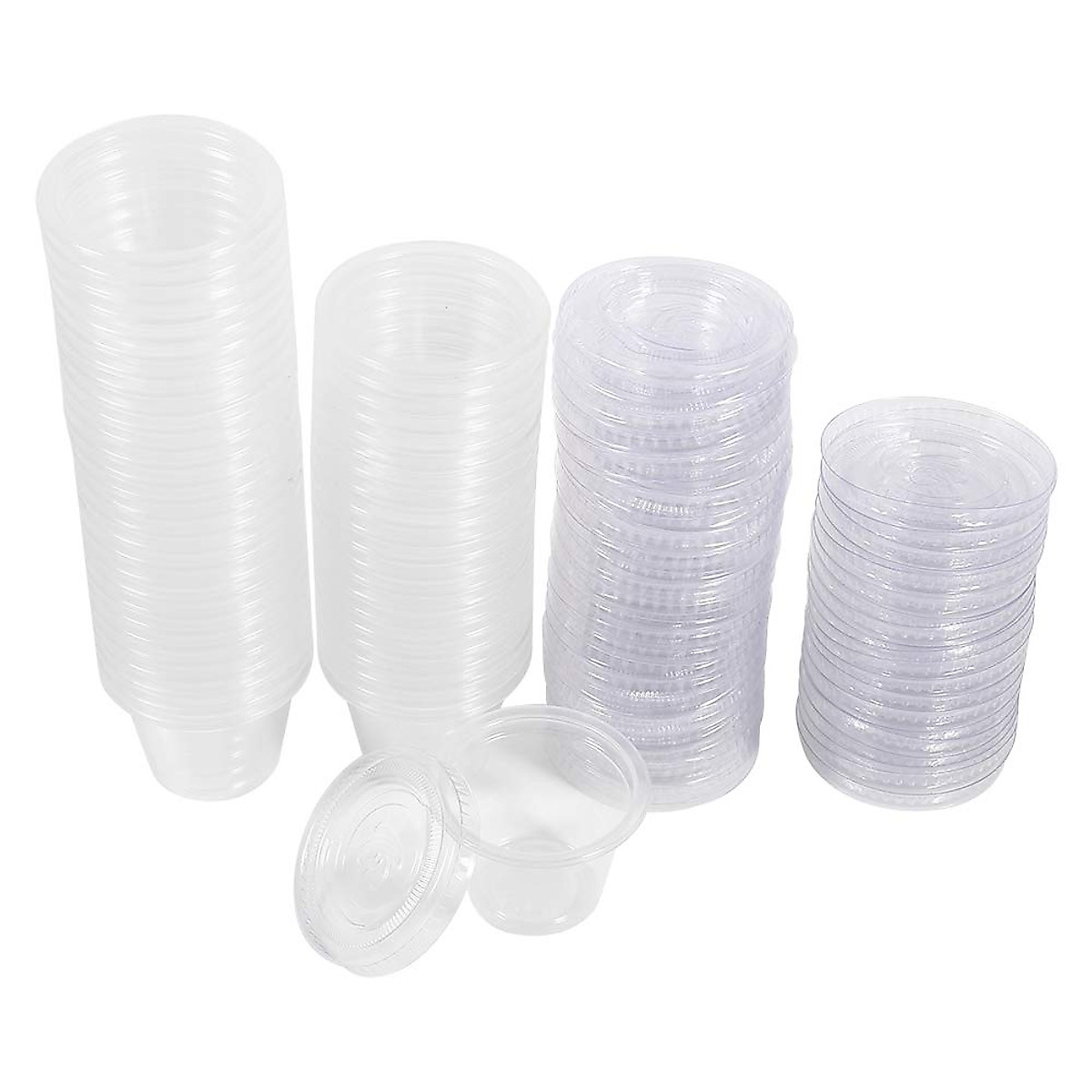 Akozon 3/4 Oz Storage Cups And Lids - Sauce Cup,Kitchen Plastic Chutney Cup Box Pot Container Lid 50Set(1oz)