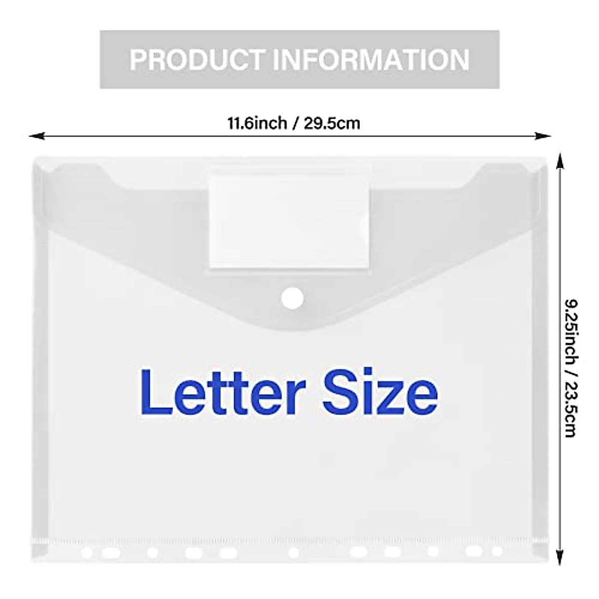 Vobou 12 Pack Plastic Envelopes Clear Binder Pocket 11 Holes Expandable Binder Folders for 2/3/4 Ring Document Pouch, Snap Button and Lable Poly Envelopes for School, Home and Office