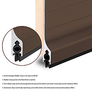 USUKUE Metal Door Draft Stopper 36 Inch Mice Guard Bottom Seal Strip Drafty Blocker, 3.5 Inch High Aluminium Mouse Sweep, Brown
