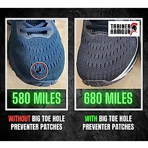 Trainer Armour - Big Toe Hole Preventer, self-Adhesive Patches with a Clever applicator. Shoe Toe Burst Toe Box Blowout Prevention Insert, Toe Hole Area Repair Patch. for Running Shoes and Sneakers.