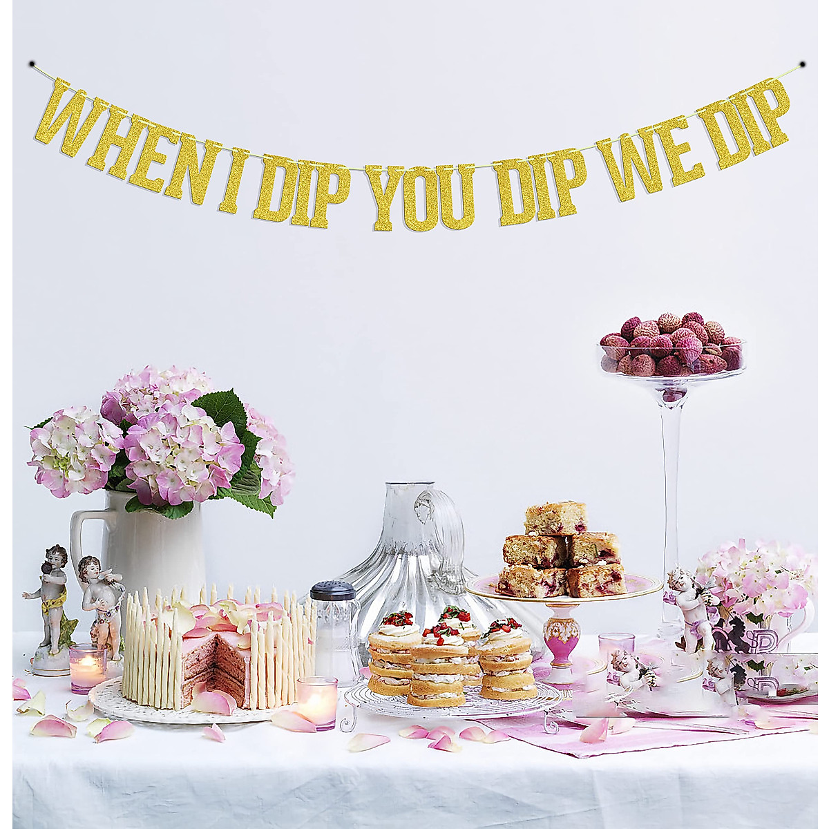 When I Dip You Dip We Dip banner, 90s Birthday Decoration, Fiesta Bachelorette Party Decorations, 80's Party Decor, Bridal Shower Hip Hop Pop Culture Party Supplies Gold Glitter