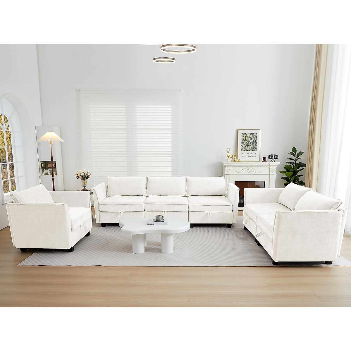 Corner Modular Sectional Sofa Set, Convertible L Shaped Couch with Storage, 6 Seater Sofa Modular with Ottomans and Reversible Chaise for Living Room, Office (Beige)