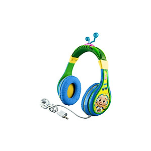 eKids Cocomelon Headphones for Kids, Wired Headphones for School, Home or Travel, Tangle Free Toddler Headphones with Volume Control, 3.5mm Jack, Includes Headphone Splitter