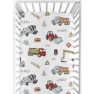 Sweet Jojo Designs Construction Truck Boy Fitted Crib Sheet Baby or Toddler Bed Nursery - Grey Yellow Orange Red and Blue Transportation