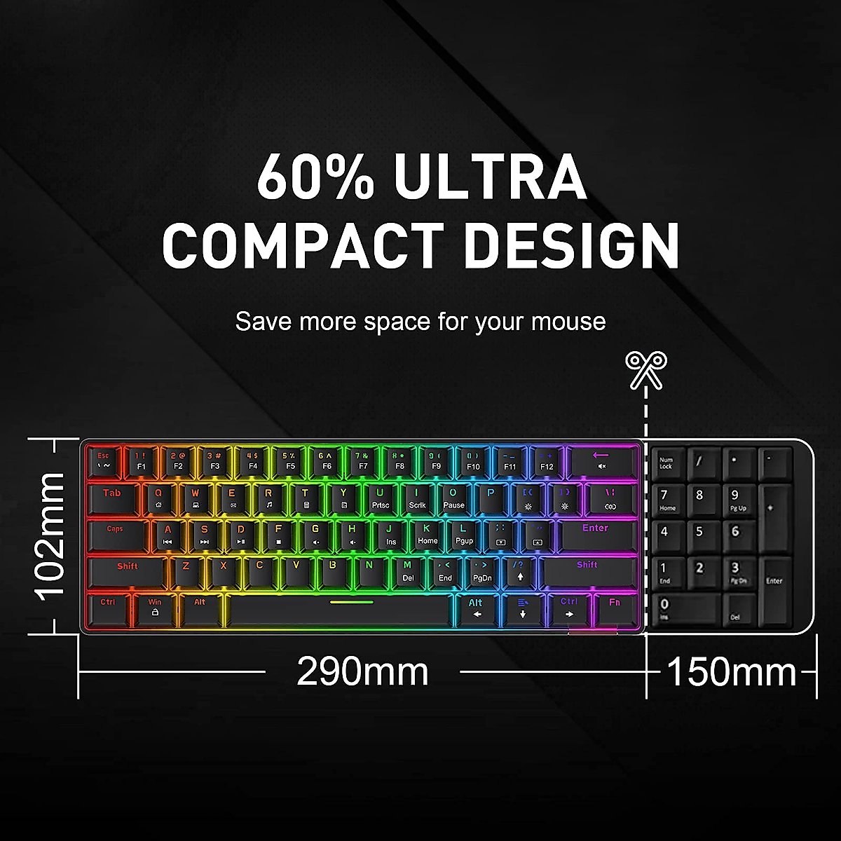 Havit 60 percent Mechanical Keyboard Mouse Combo, Wired 61 Keys Gaming LED Backlit Compact with Red Switches & 4800 DPI Programmable for Windows PC Laptop Gamers, Black (Renewed)