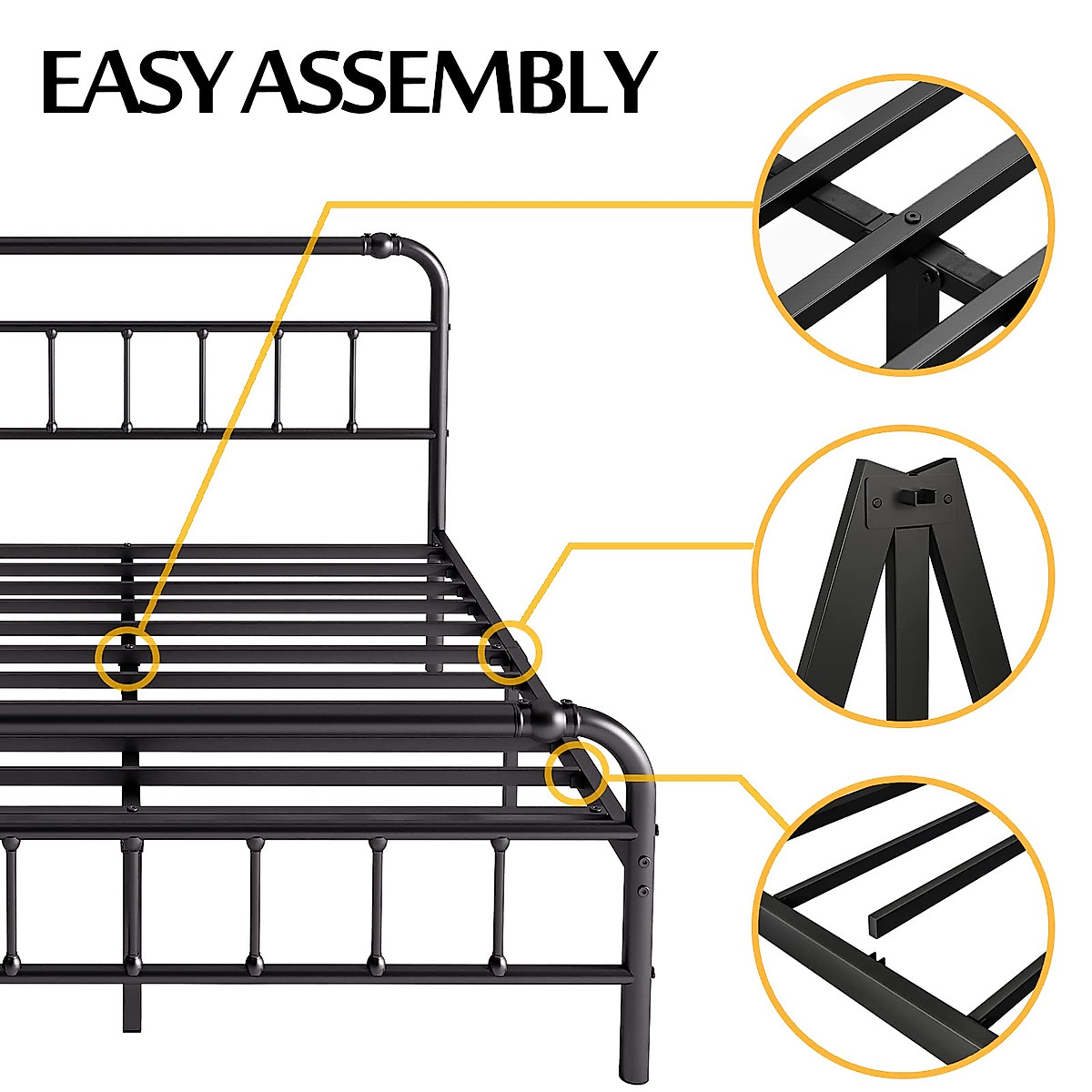 BOSRII Twin Size Bed Frame with Headboard and Footboard, 18 Inches High, 3500 Pounds Heavy Duty Metal Slats Support for Mattress, No Box Spring Needed,Noise-Free, Black